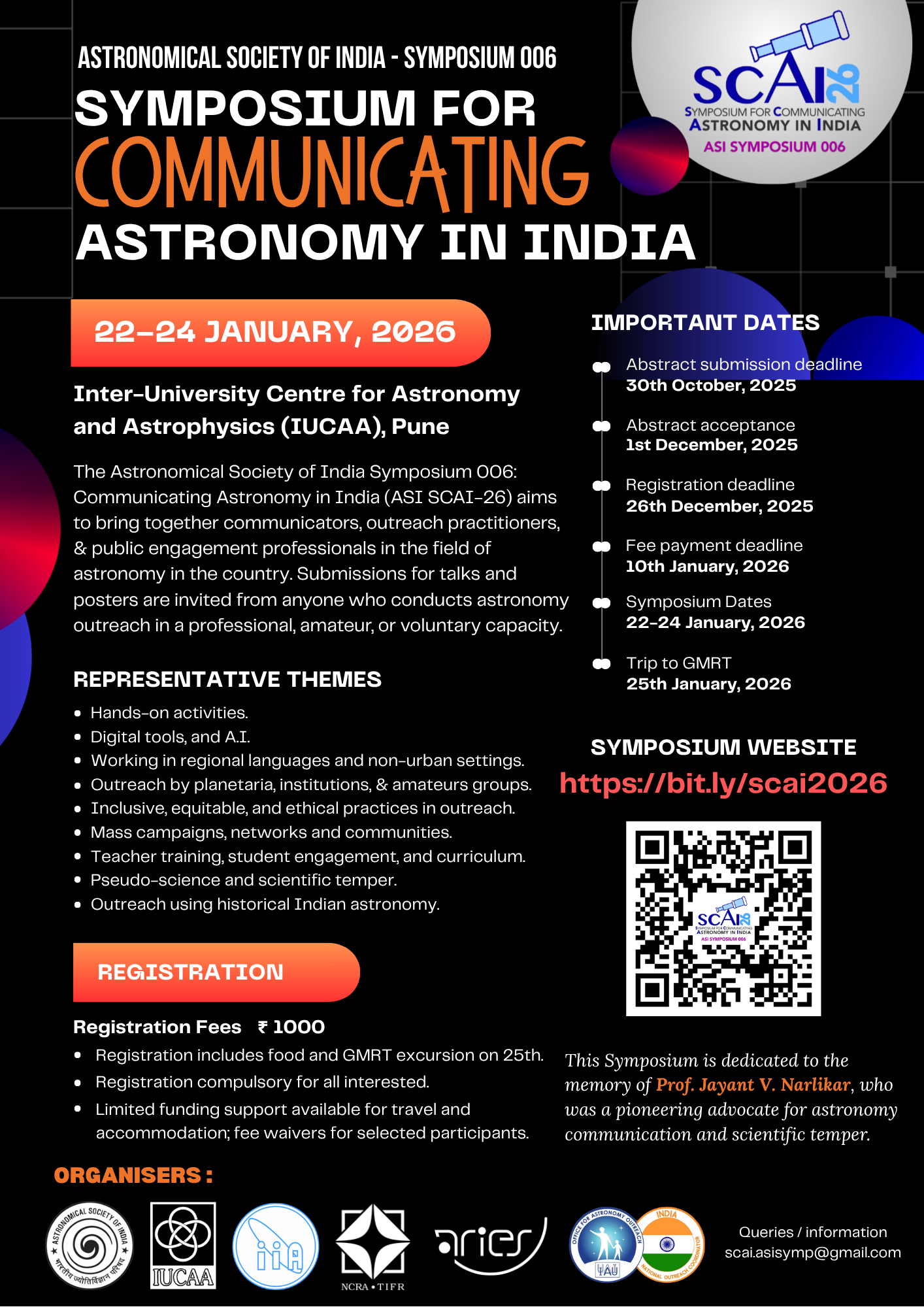 ASI Symposium 006: Communicating Astronomy in India 2026 (22-January 24 ...